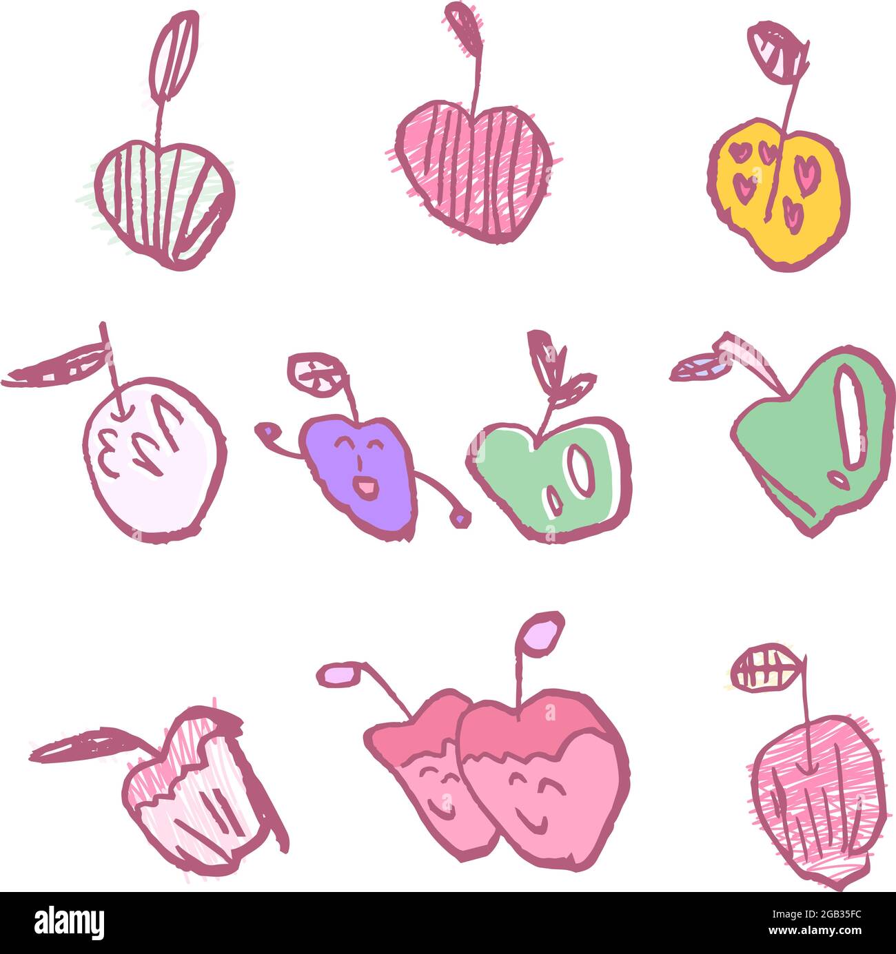 This is a illustration of Cute apple scribble drawn by a child Stock ...