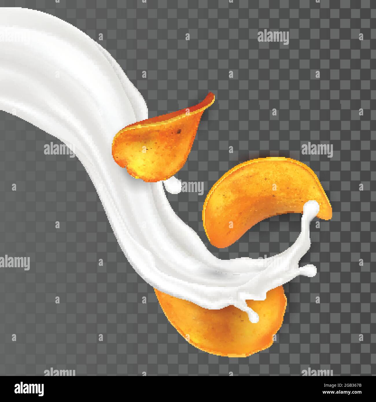 Potato Chips Snack And Cream Sauce Splash Vector Stock Vector Image ...