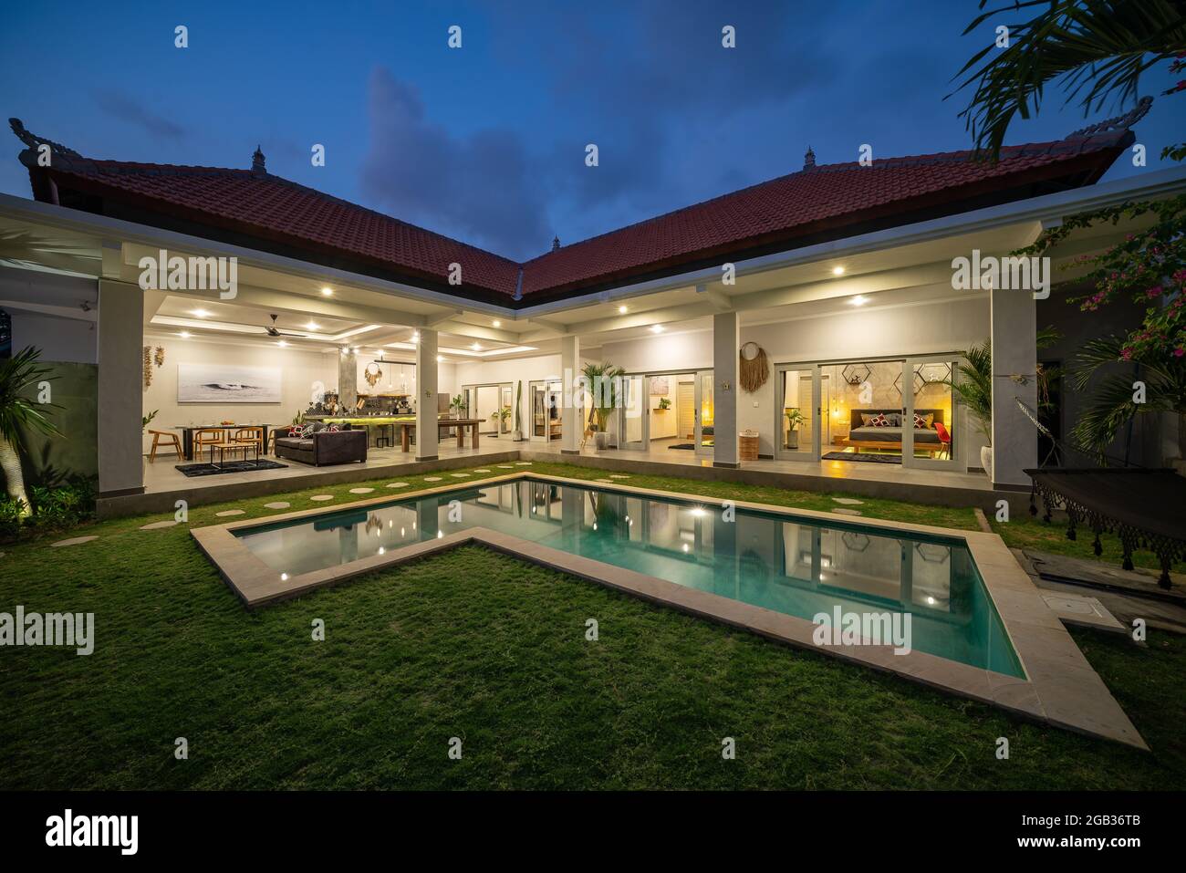 Canggu, Bali, Indonesia, 20 October 2019. Modern luxury villa with pool ...