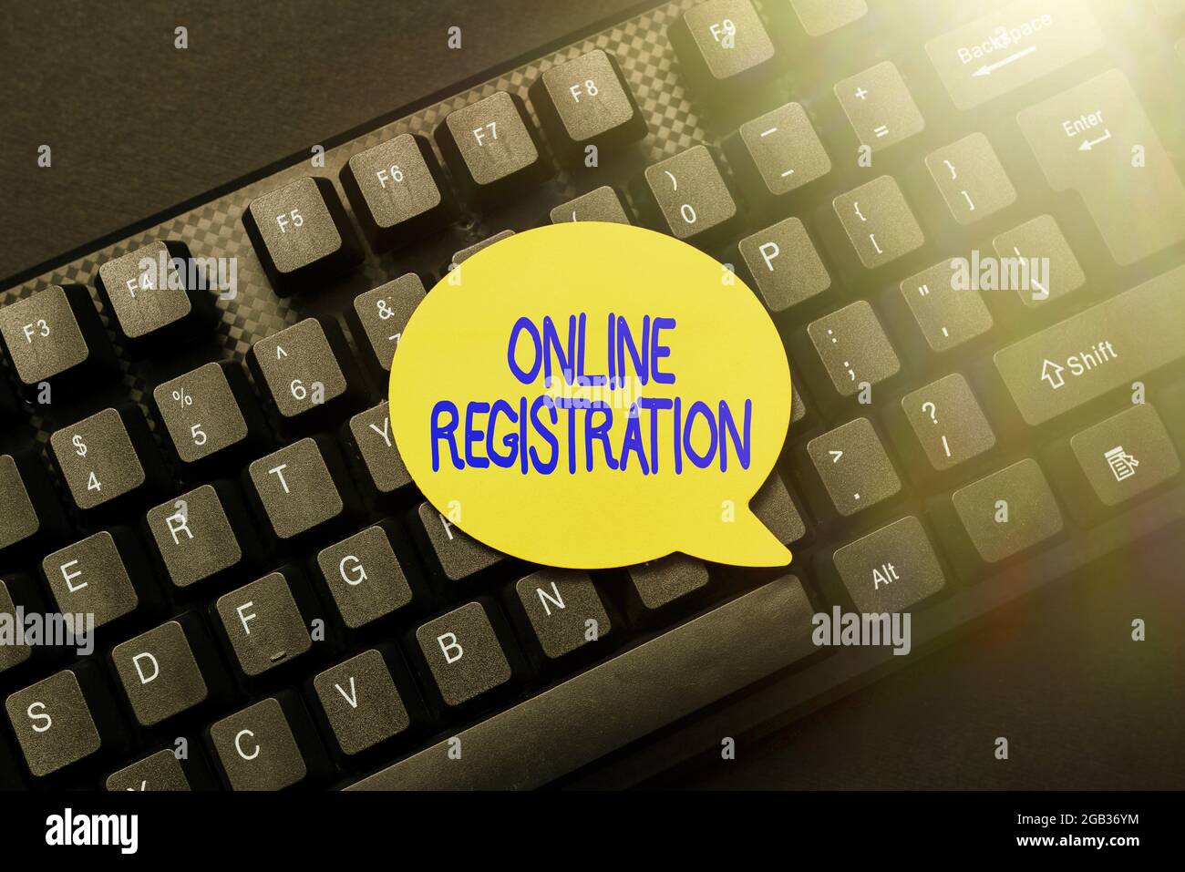 Text sign showing Online Registration. Internet Concept registering via ...