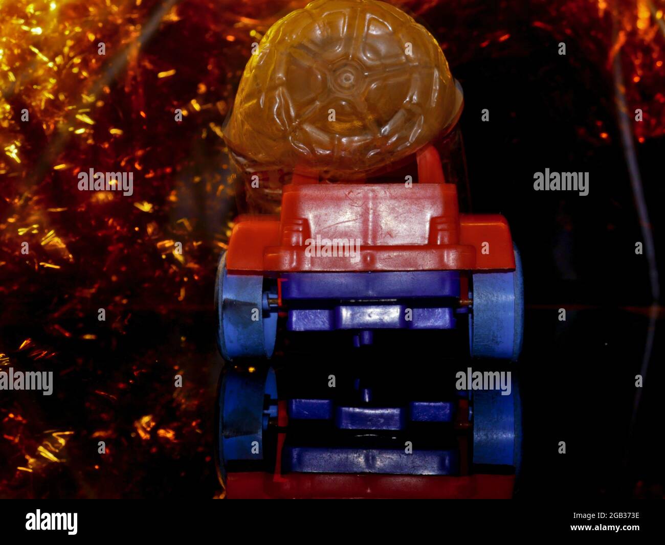 Toy car burning on fire background, automobile toy accident concept ...