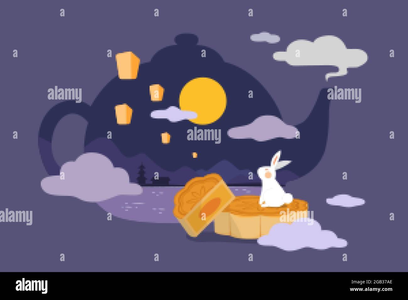 Nid autumn festival design. Flat illustration of rabbit sitting on ...