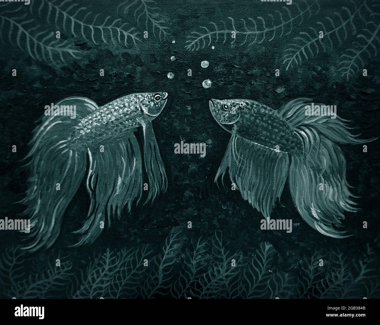 Hand drawn,Art ,painting ,Oil color, Auspicious ,Betta fish , Siamese ...