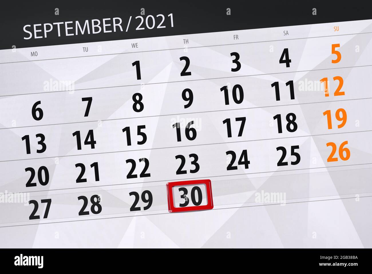 Calendar planner for the month september 2021, deadline day, 30 ...