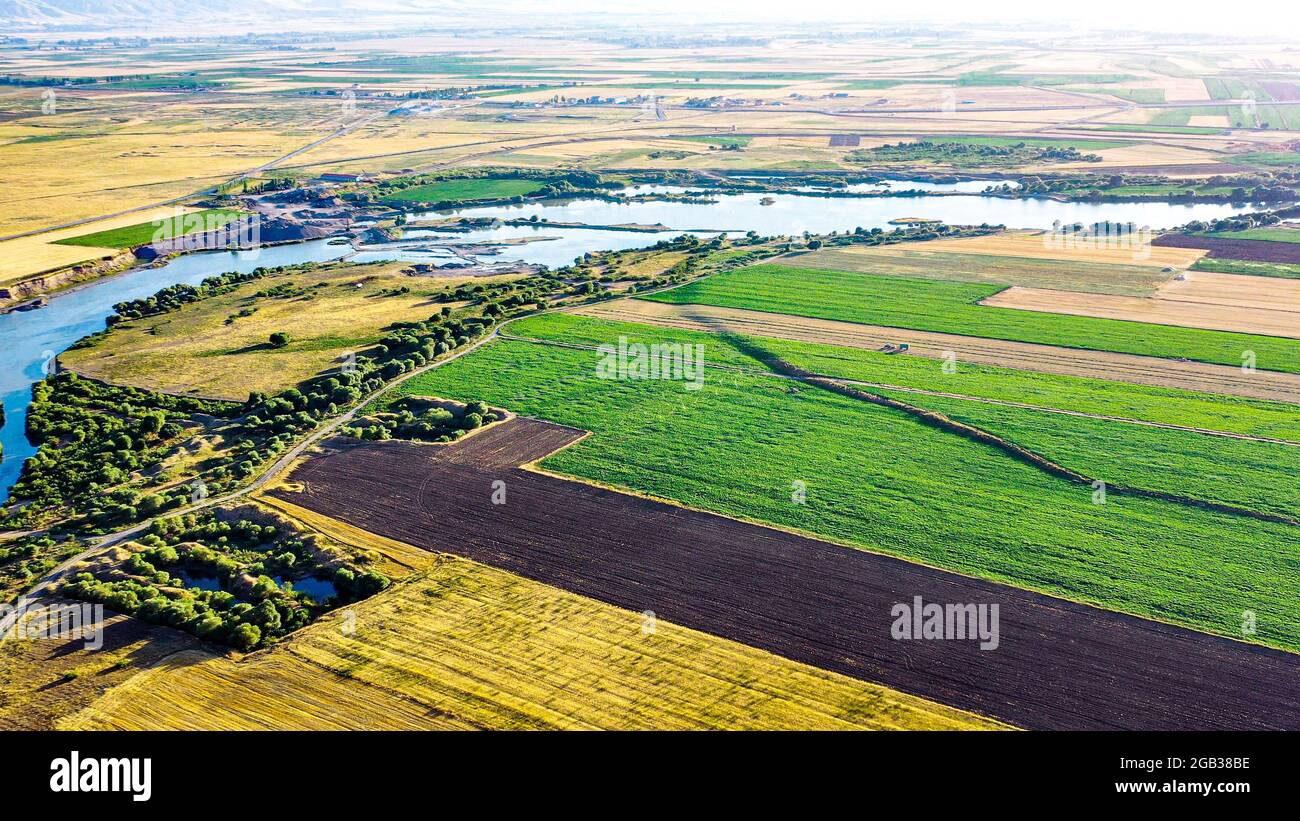 River and field view from drone camera Stock Photo - Alamy