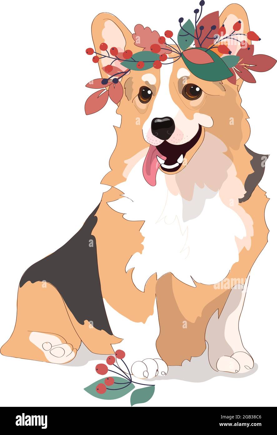 Steep autumn poster Corgi dog, vector cartoon illustration. Cute ...