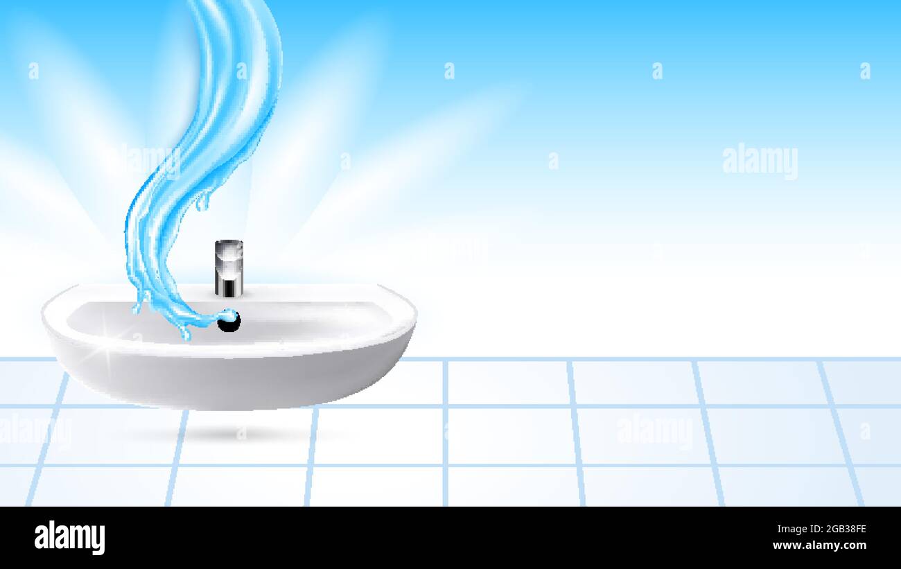 Bathroom Sink With Flowing Water Copy Space Vector Stock Vector Image ...