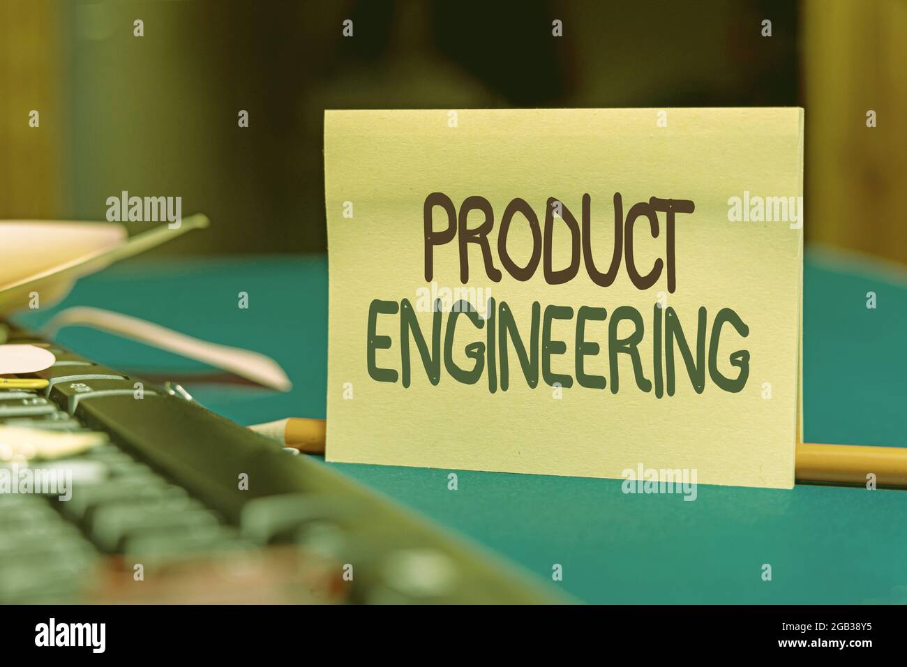 Text caption presenting Product Engineering. Conceptual photo process ...