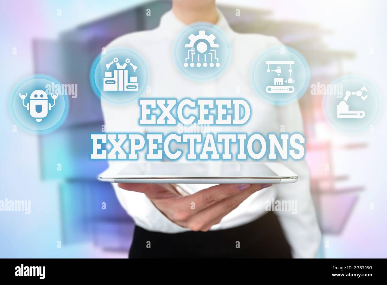 Conceptual display Exceed Expectations. Business showcase able to ...