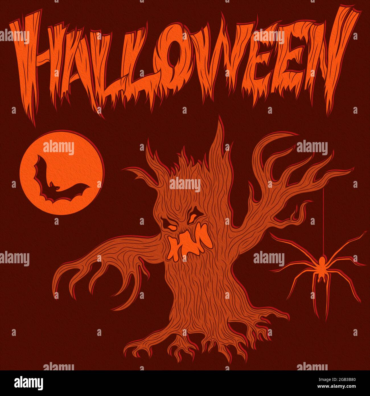 Terrible tree with branches is like a paw and spider on the dark ...