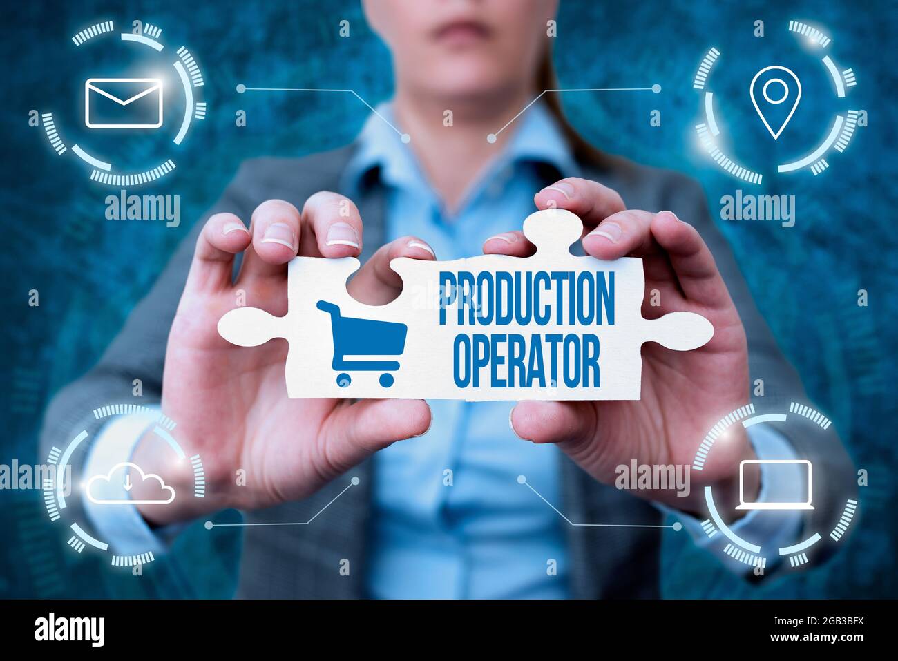 Text sign showing Production Operator. Word Written on control ...