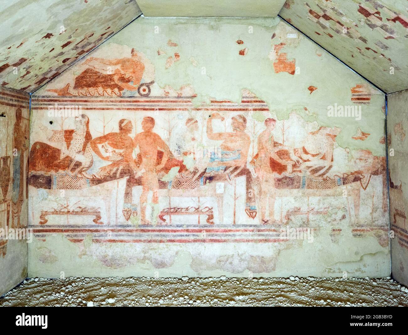 Fresco painted wall in Tomba della nave (ship tomb) 5th century BC ...