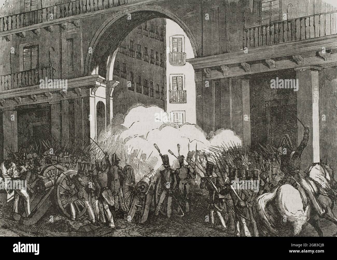 History of Spain. Madrid. Liberal Triennium. Defense of the Plaza Mayor ...
