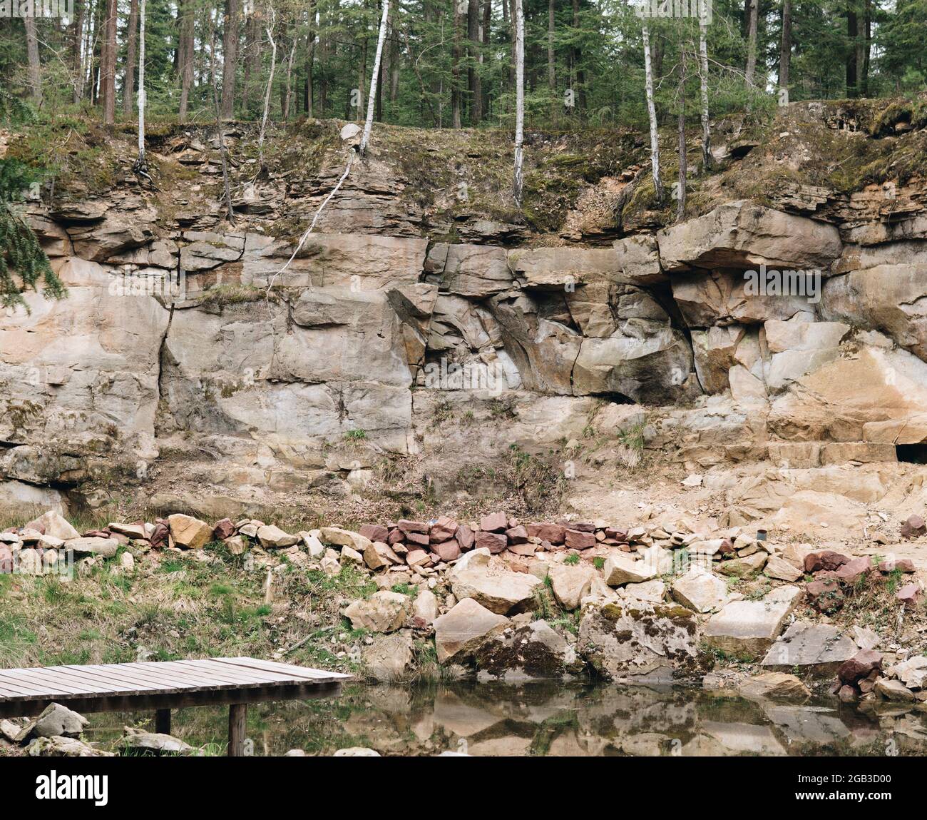 stone wall in Gebury abandoned sandstone quarry in Poland Stock Photo ...