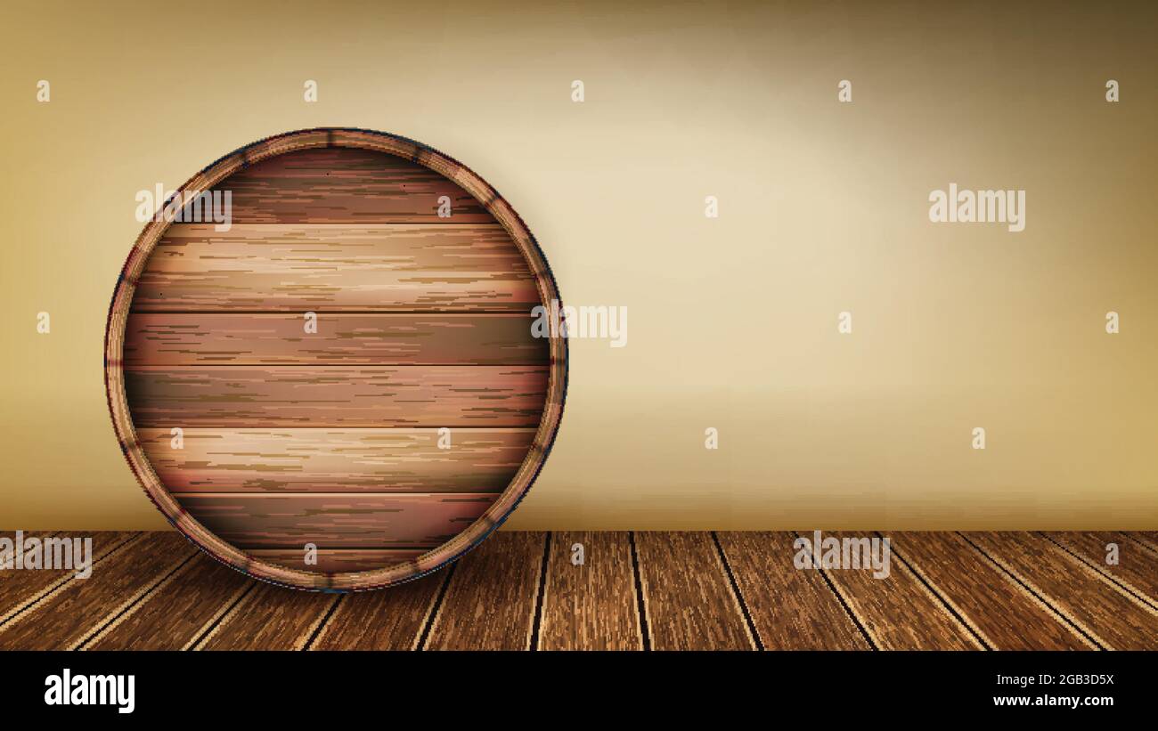 Wooden Barrel Laying On Floor Copy Space Vector Stock Vector Image ...