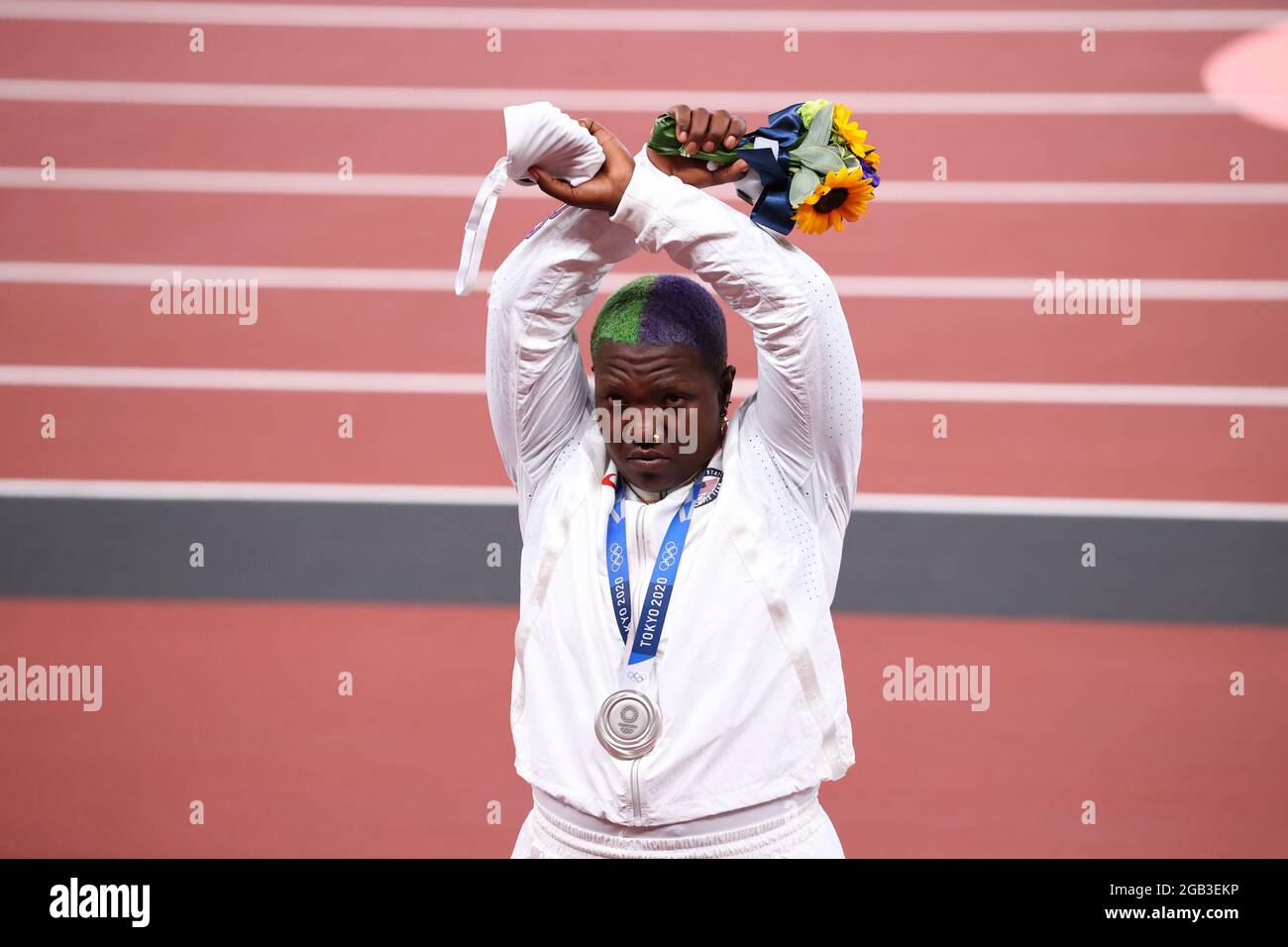 Tokyo, Japan. Raven Saunders protests in support of oppressed people ...