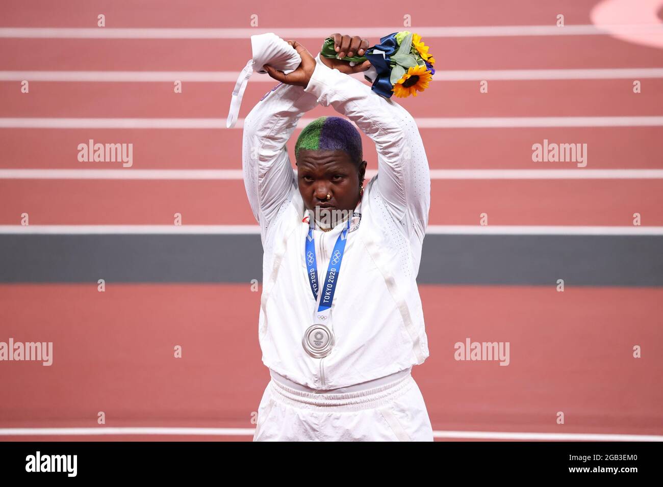 Tokyo, Japan. Raven Saunders protests in support of oppressed people ...