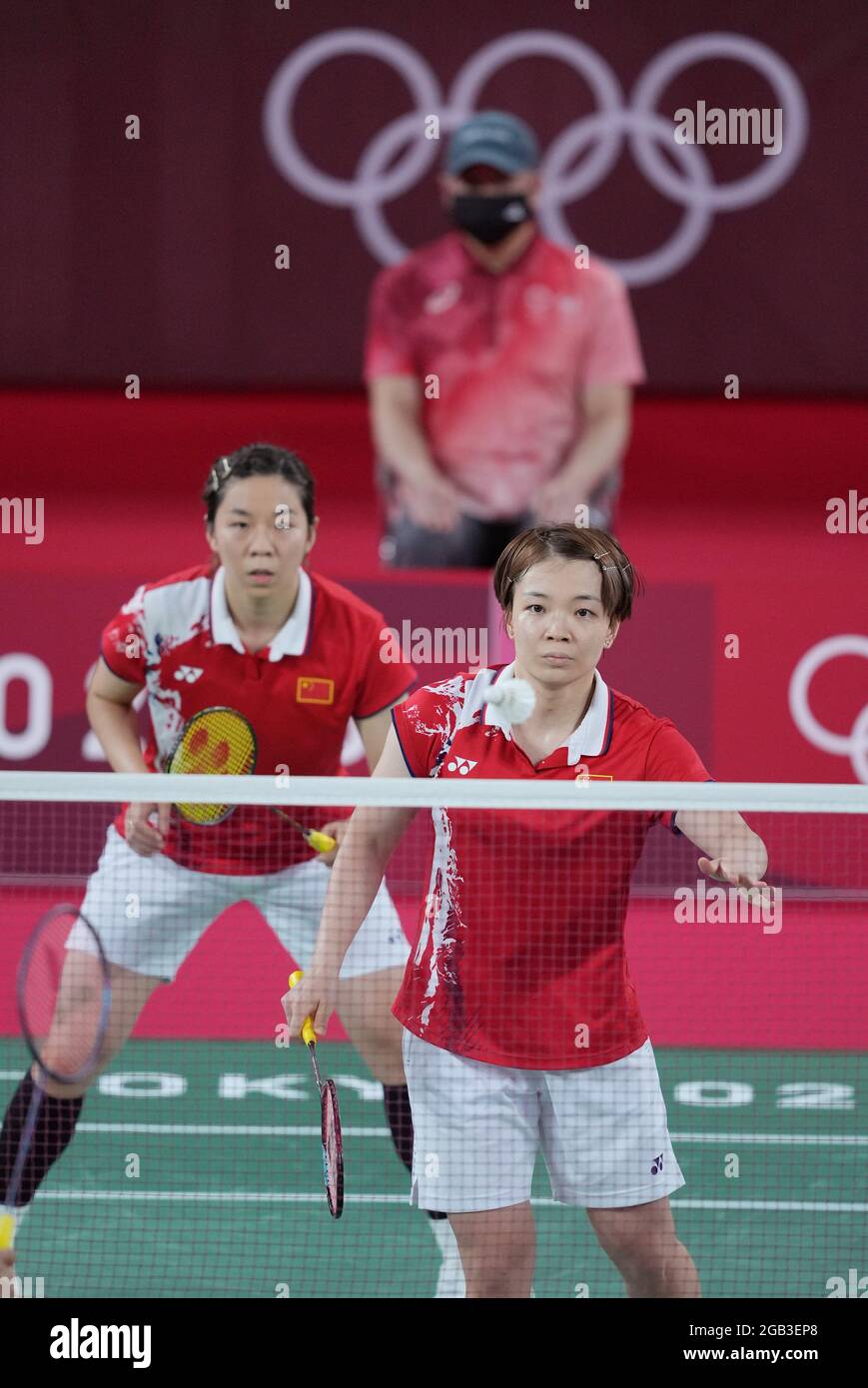 Tokyo, Japan. 2nd Aug, 2021. Chen Qingchen (R)/Jia Yifan of China compete during the badminton ...