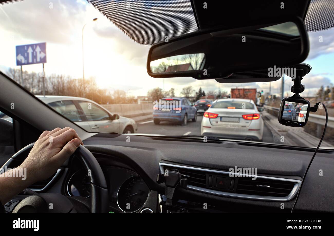 slow driving car in traffic jams during rush hour Stock Photo - Alamy