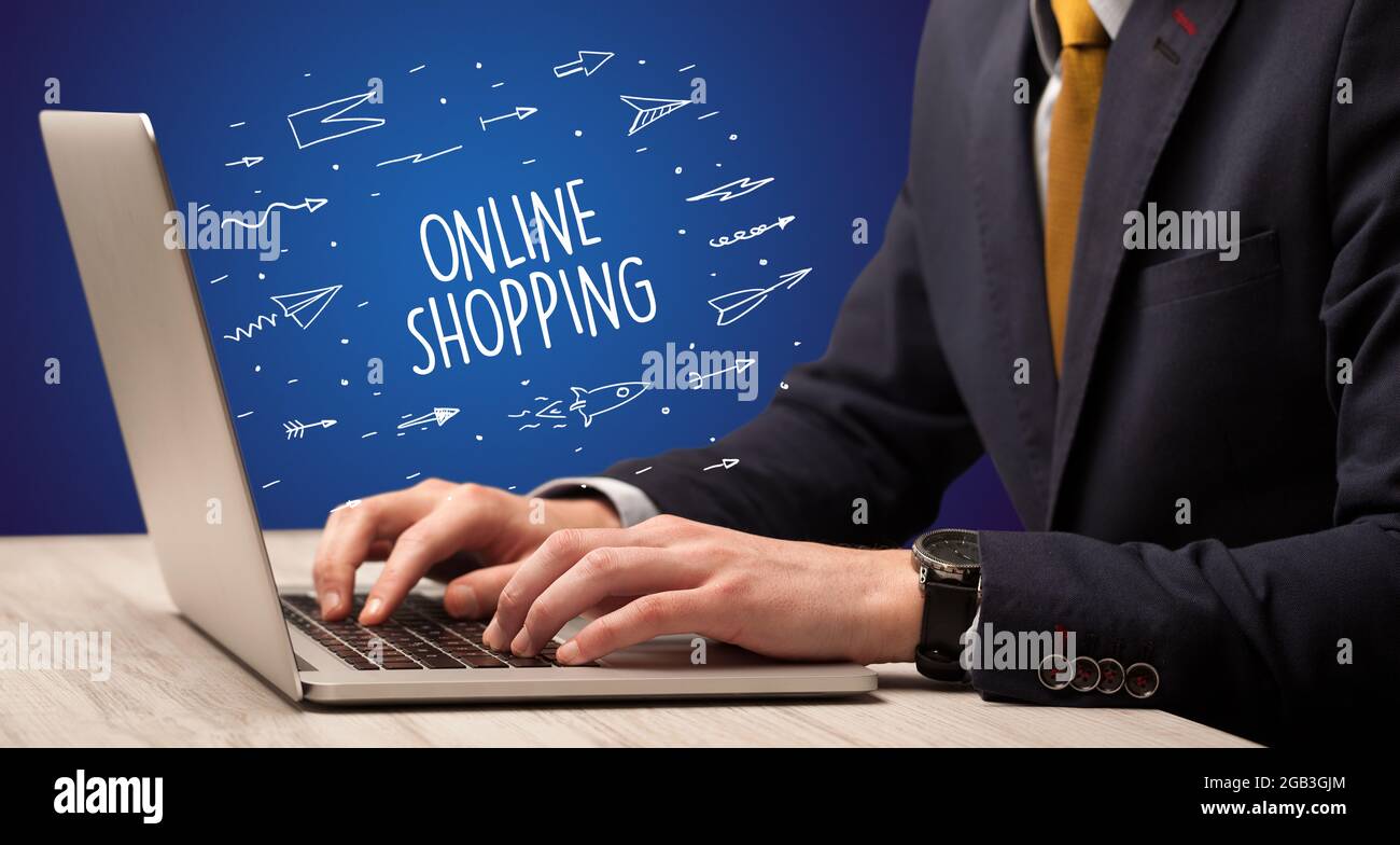 Businessman working on laptop, e-commerce concept Stock Photo - Alamy