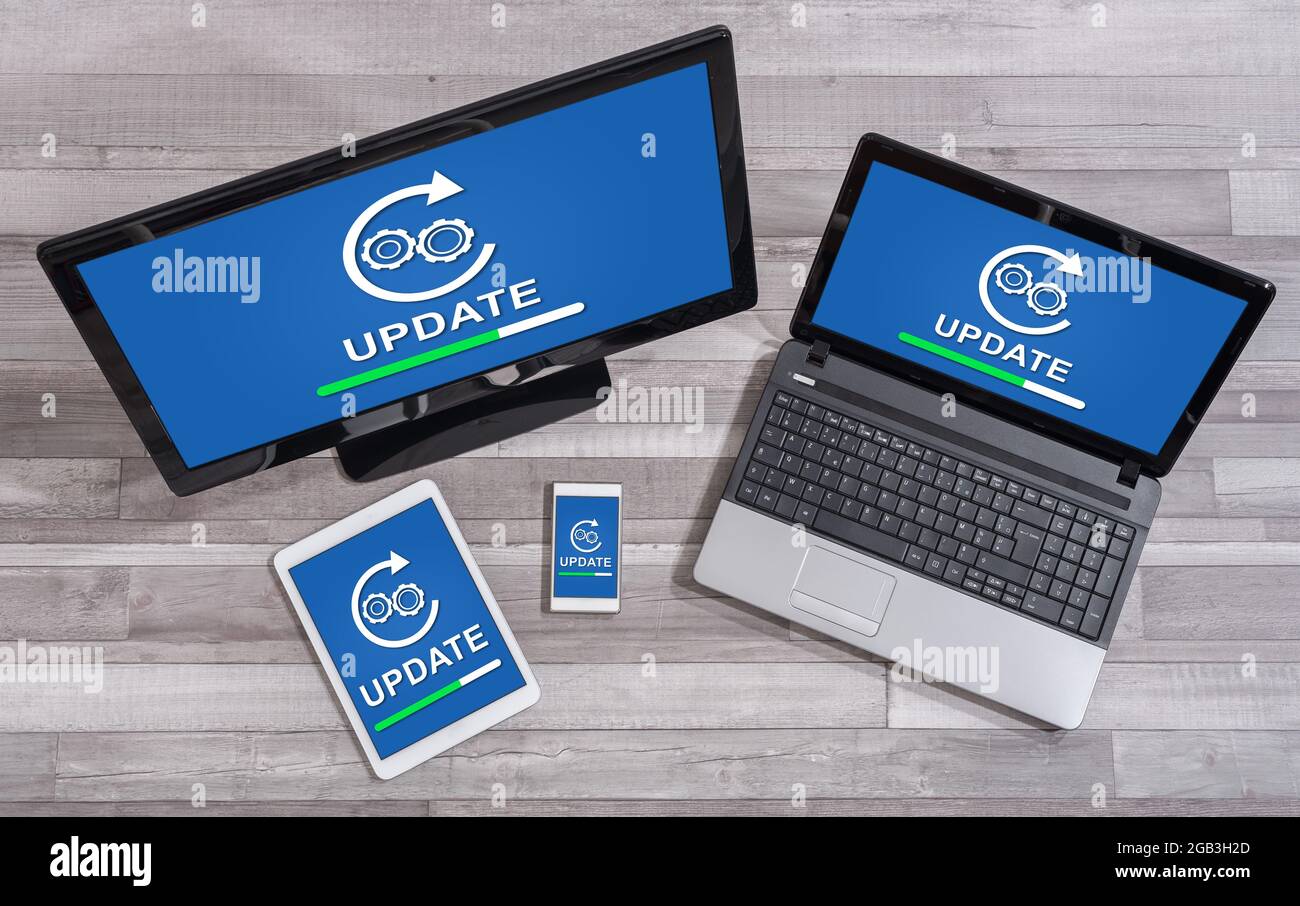 Update concept shown on different information technology devices Stock ...