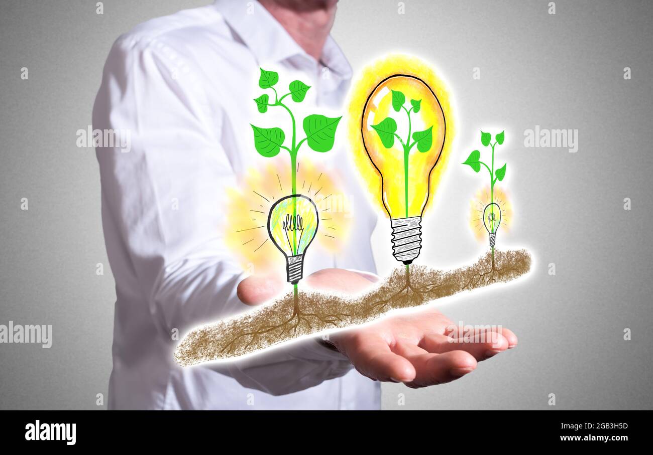 Ideas concept levitating above a human hand Stock Photo - Alamy