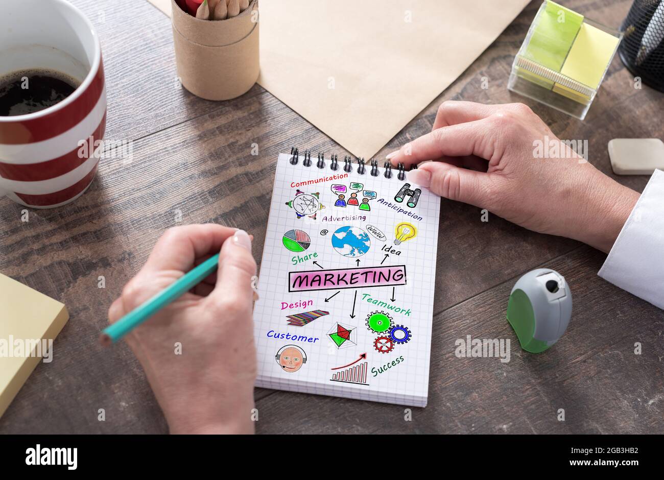 Marketing concept drawn on a notepad Stock Photo - Alamy