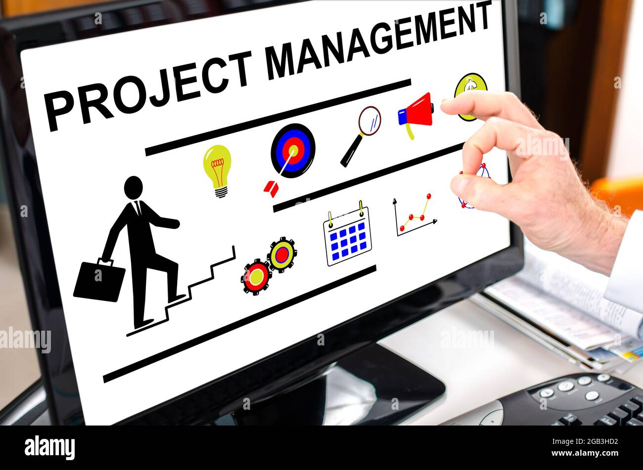 Project management concept shown on a computer screen Stock Photo - Alamy