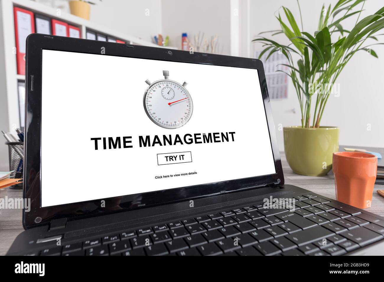 Laptop screen with time management concept Stock Photo - Alamy