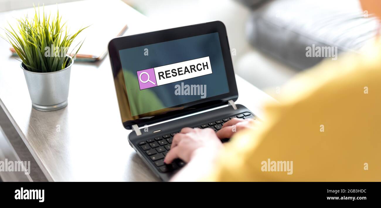Laptop screen displaying a research concept Stock Photo - Alamy