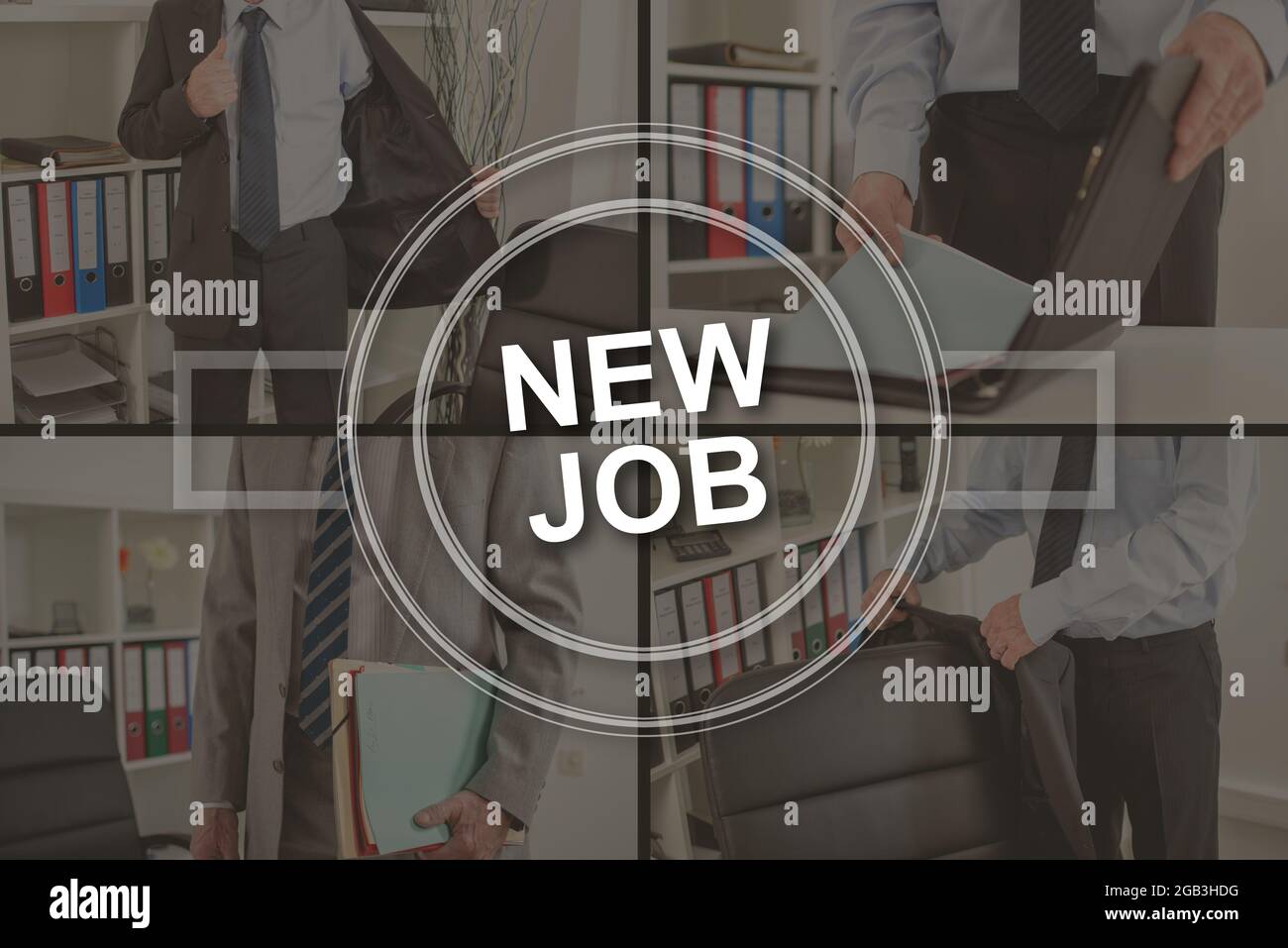 New job concept illustrated by pictures on background Stock Photo - Alamy