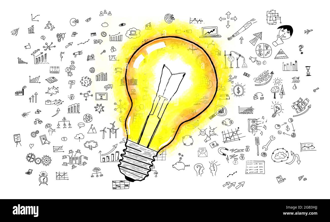 Ideas concept drawn on a white background Stock Photo - Alamy