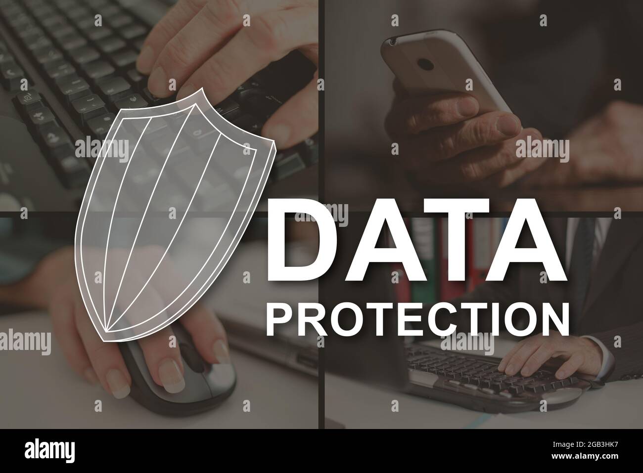 Data protection concept illustrated by pictures on background Stock ...