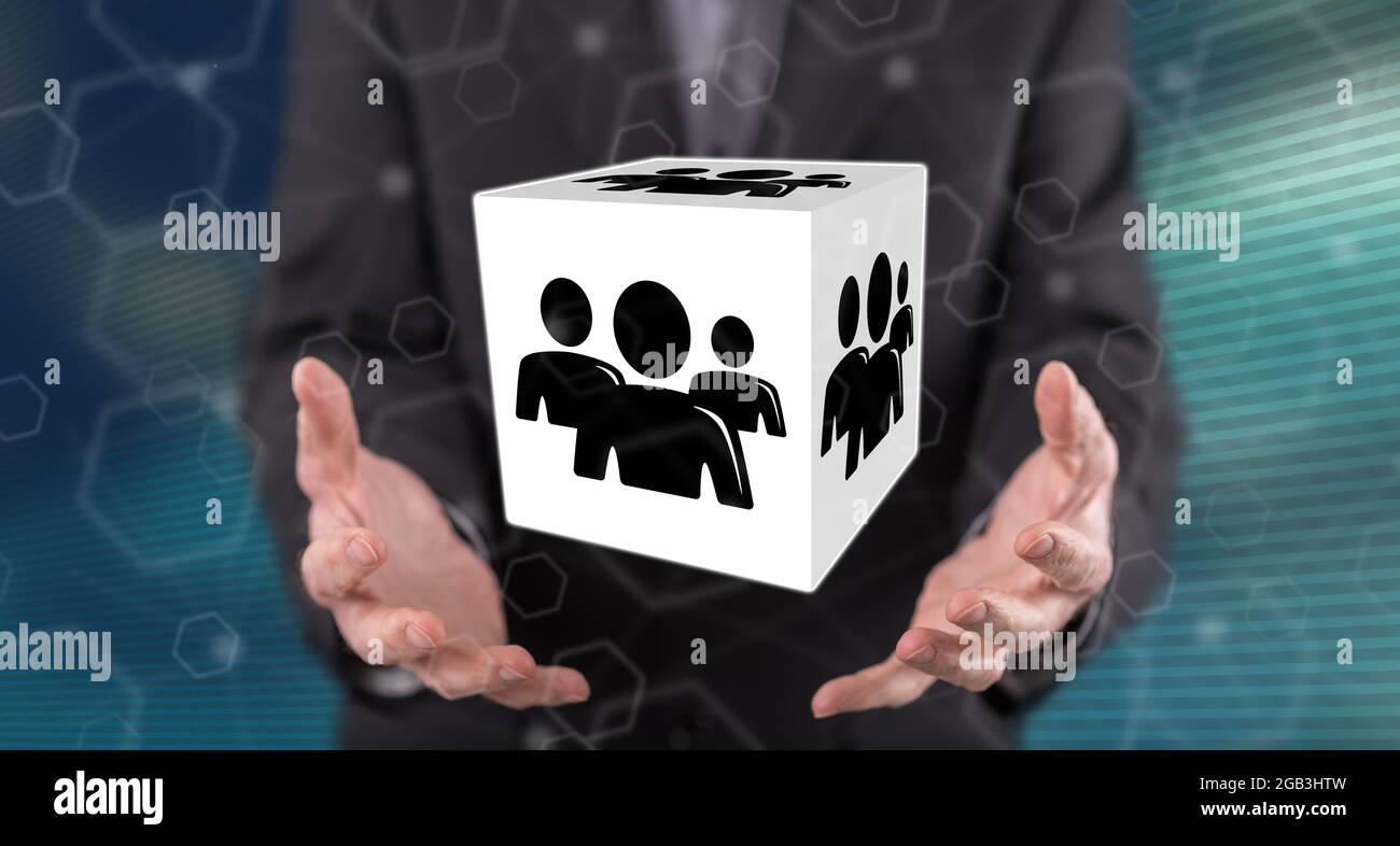 Business partner concept above the hands of a man in background Stock ...