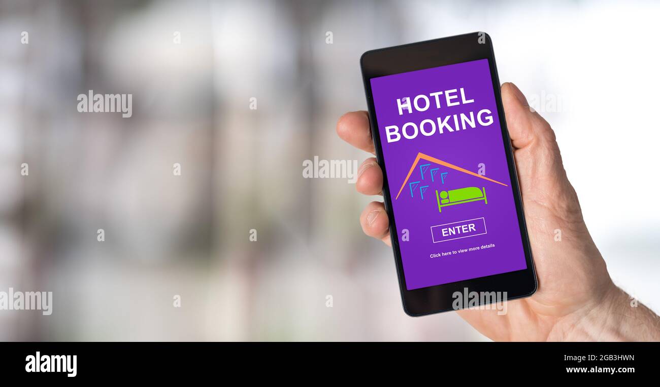 Smartphone screen displaying a hotel booking concept Stock Photo - Alamy