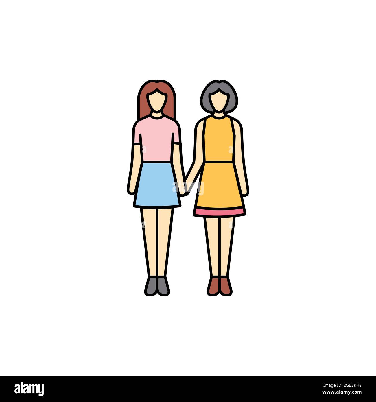 Girlfriends olor line icon. Different stages person's life. Pictogram ...