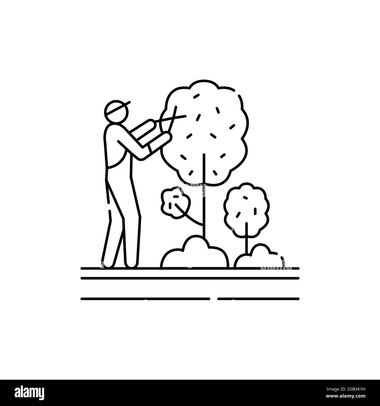 Tree trimming and pruning olor line icon. Garden service. Pictogram for ...