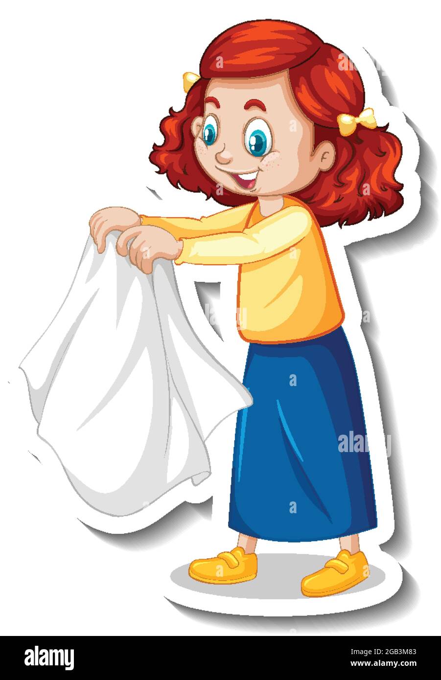 Sticker a girl drying cloth cartoon character illustration Stock Vector ...