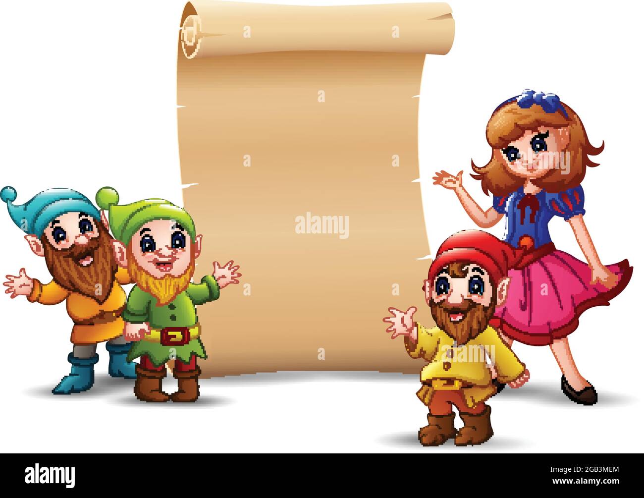 Snow white with dwarf and paper blank sign Stock Vector Image & Art - Alamy
