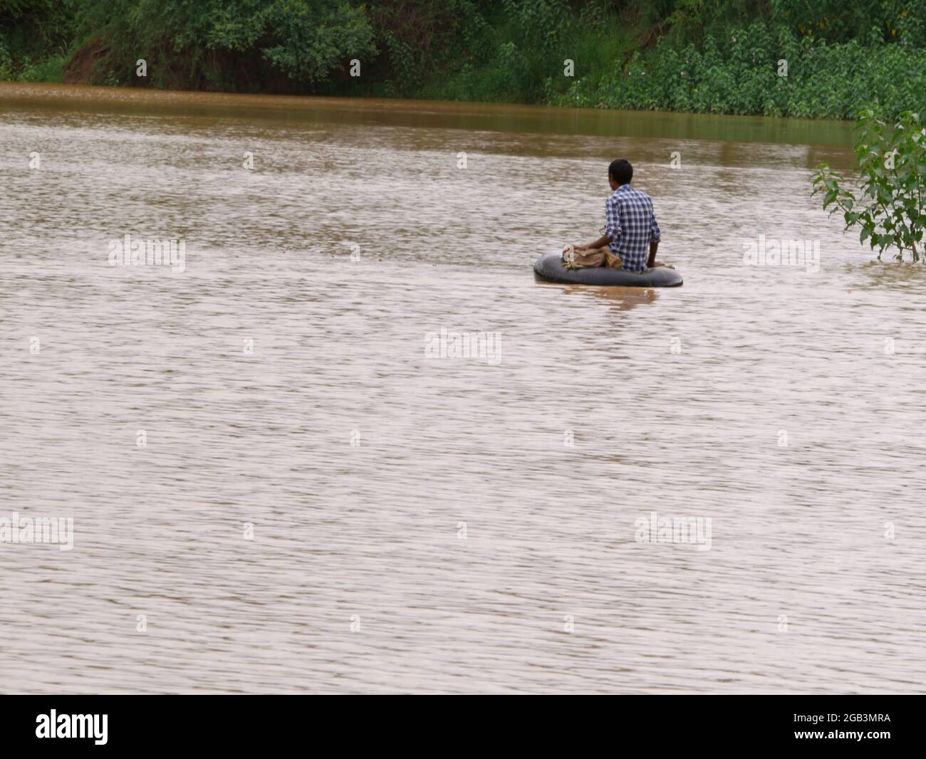 Wide angle fisherman image at river water, Villager lifestyle concept ...