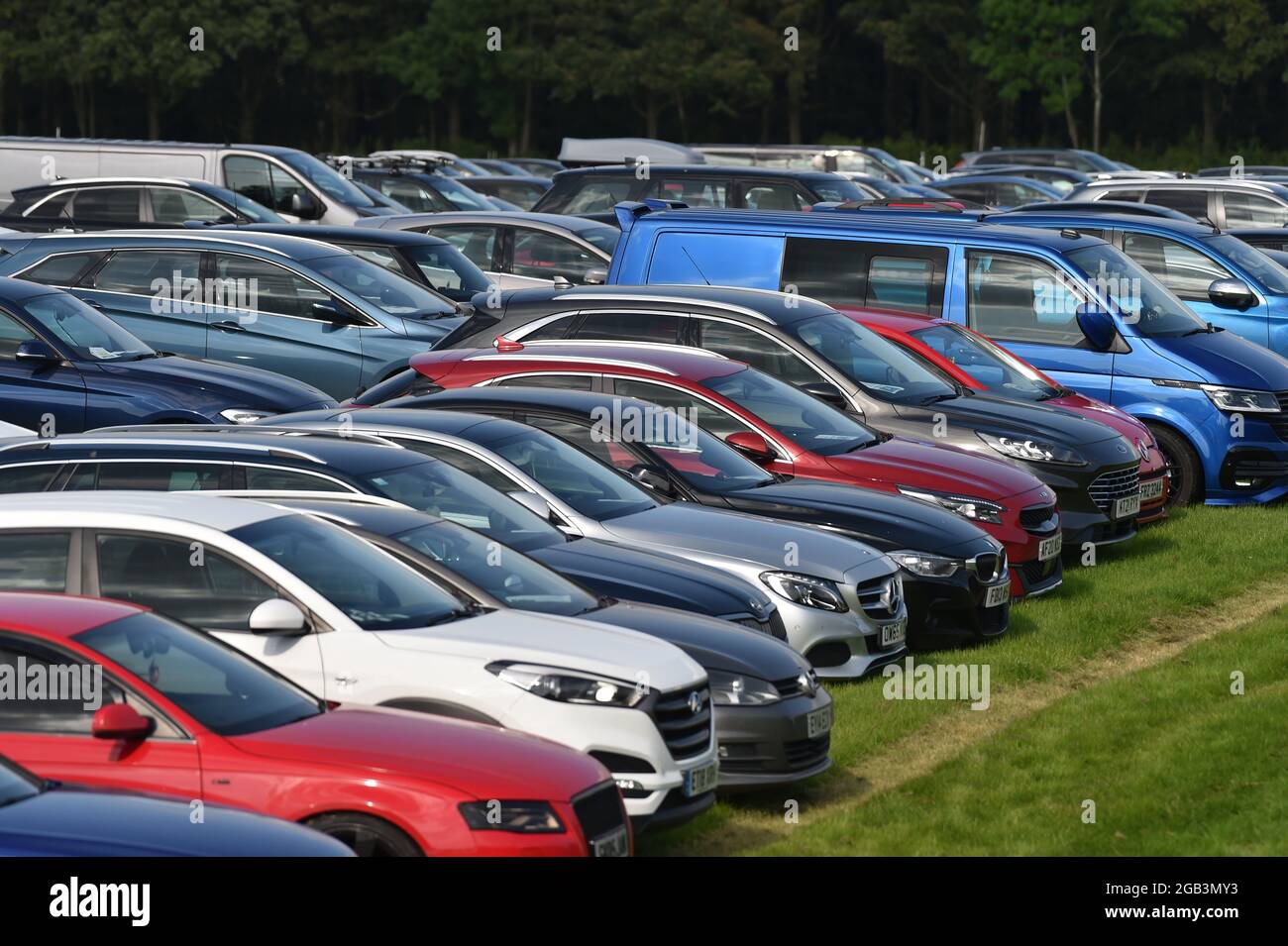 Numerous cars packed into a field Stock Photo - Alamy