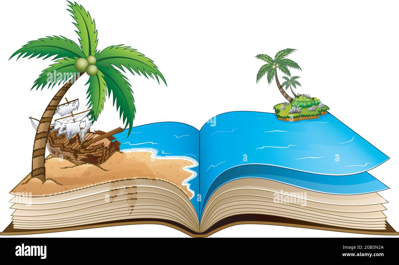 Open book with group of pirate on the beach Stock Vector Image & Art ...