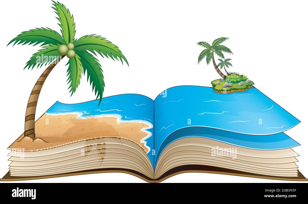 Open book with tropical beach on a white background Stock Vector Image ...
