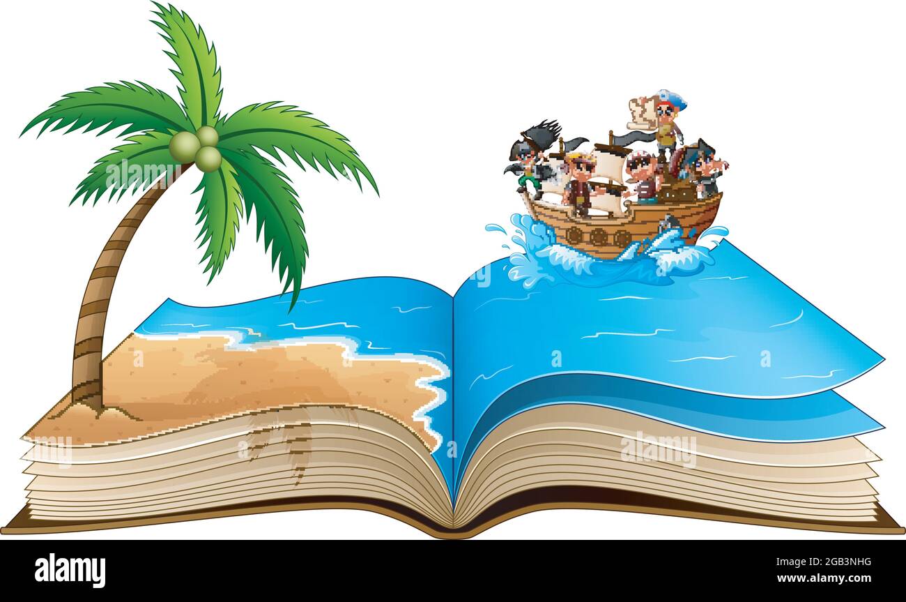 Open book with group of pirate on the beach Stock Vector Image & Art ...