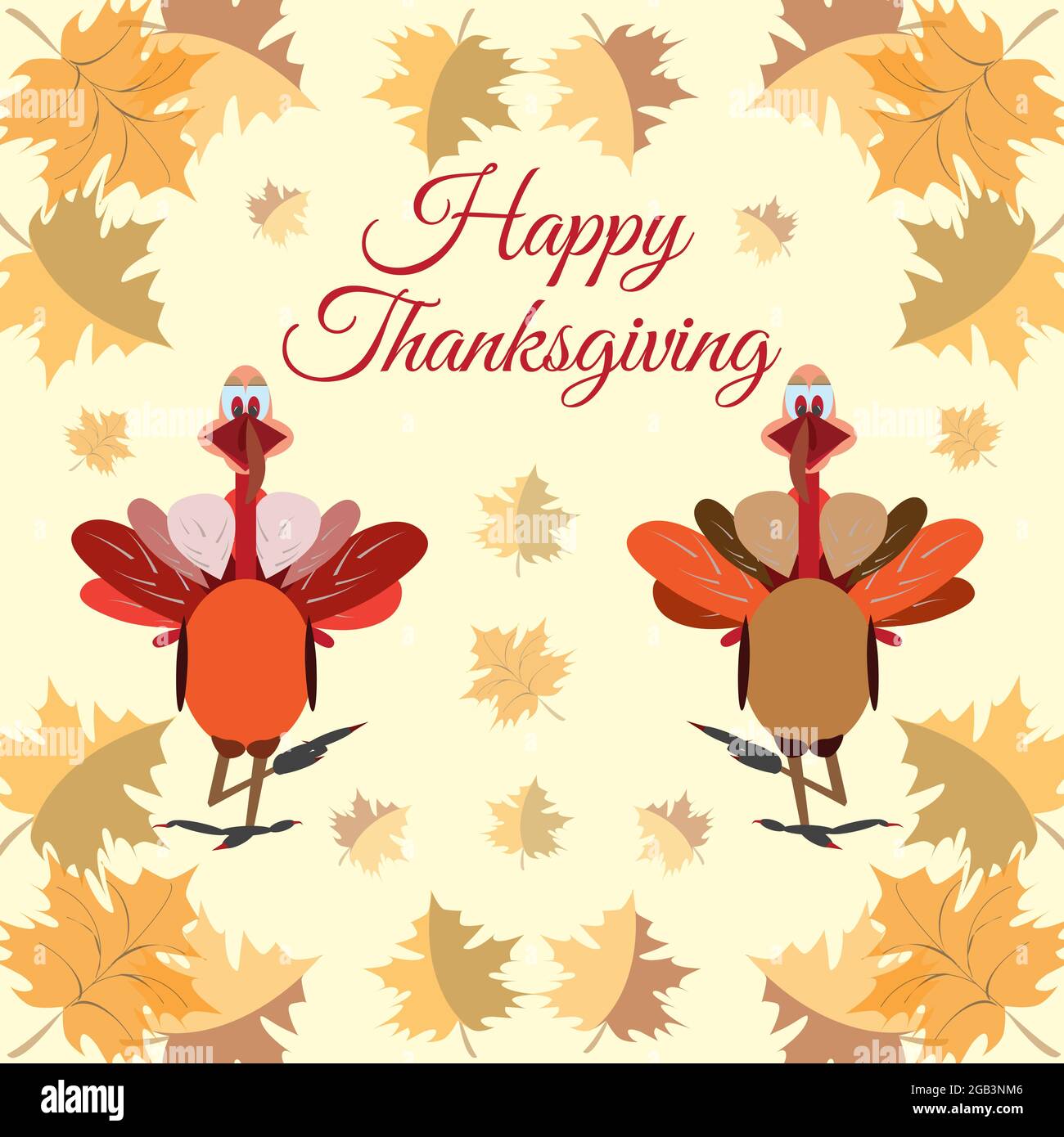 Cute Thanksgiving turkeys, maple leaves, vector illustration Stock ...