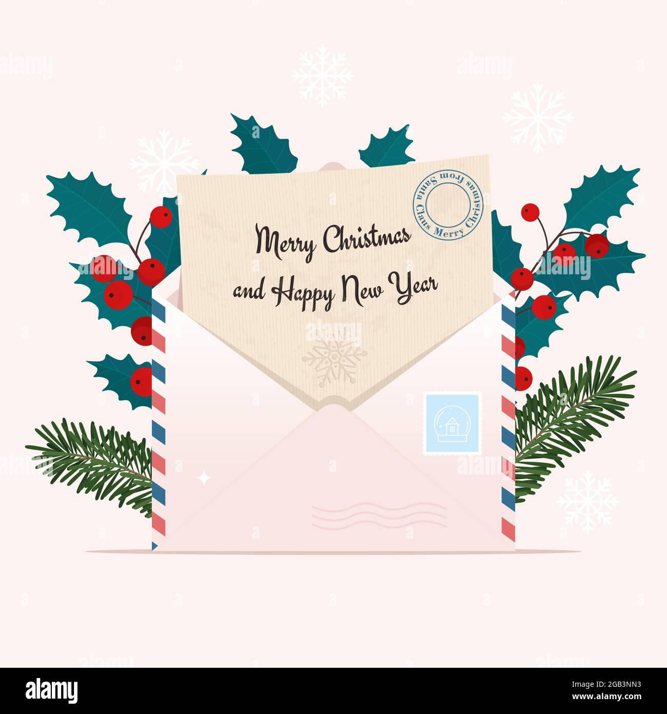 Christmas envelope. Cute vector illustration with open envelope and ...