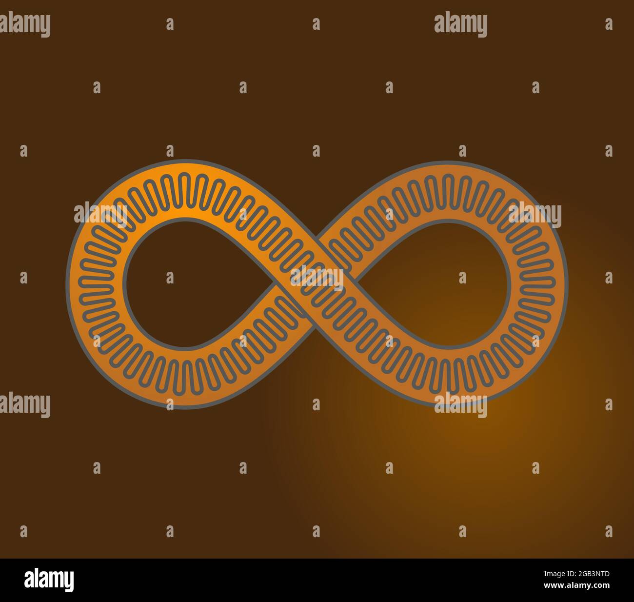 Mobius loop made of three lines, inner one undulating. On dark ...