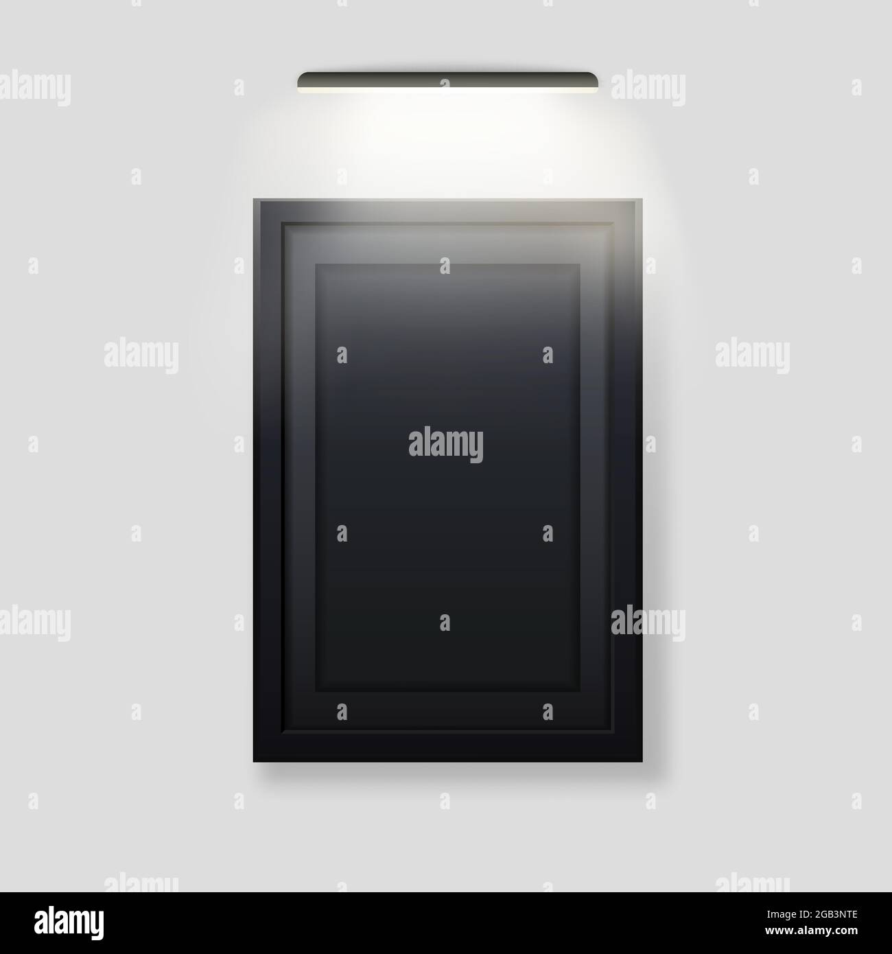 Black photo frame backlit template. Interior empty banner with led lamp ...