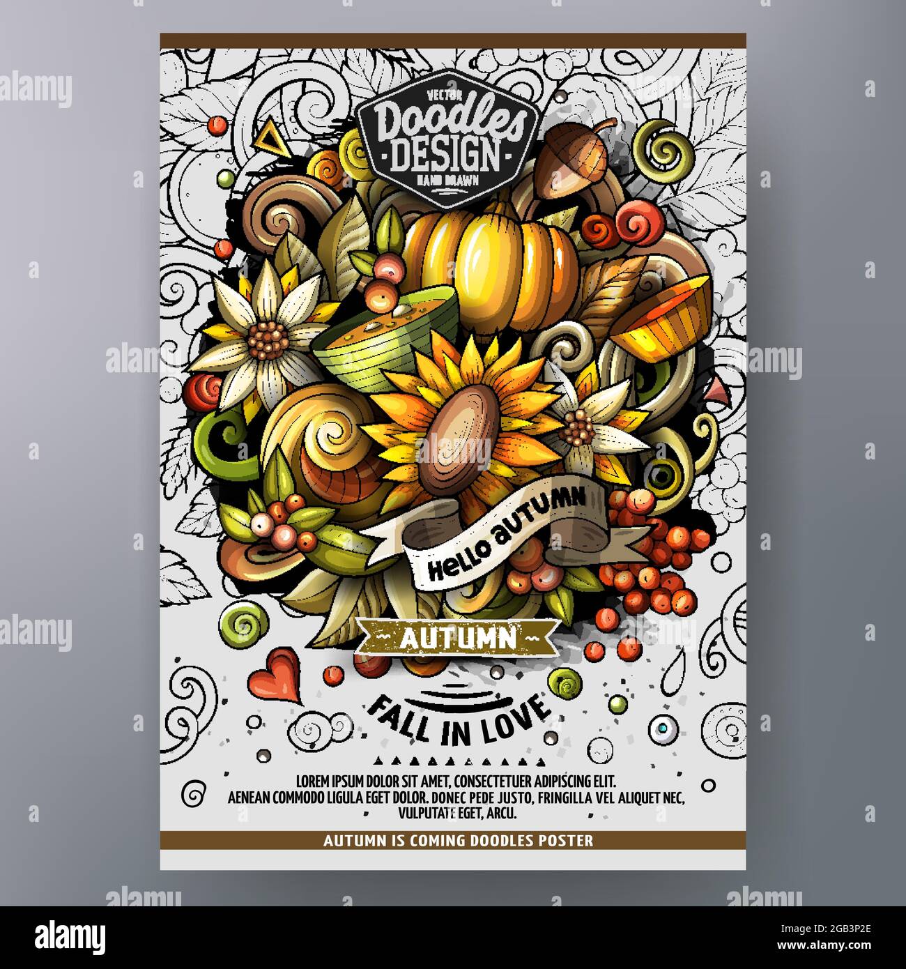 Cartoon vector doodle Autumn poster template Stock Vector Image & Art ...