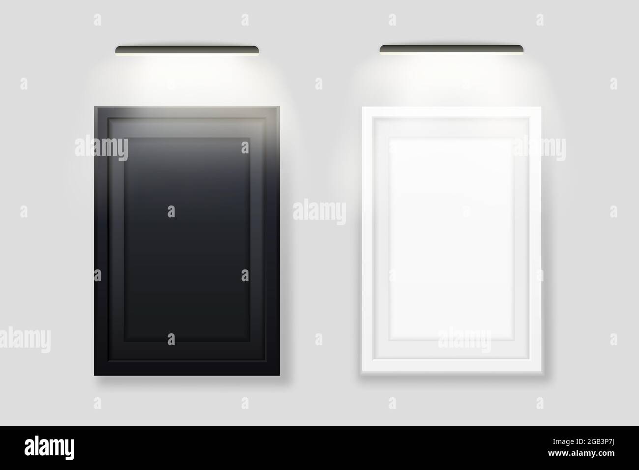 White and black photo frame backlit template. Empty realistic banner ...
